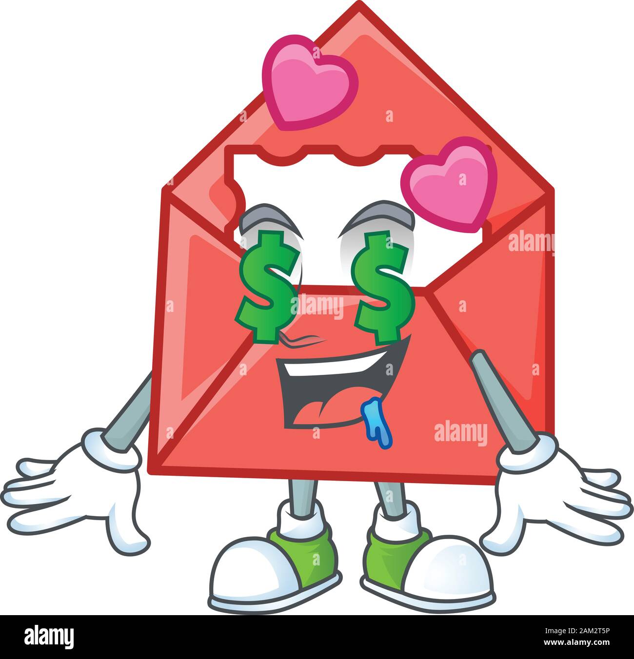 Happy rich love letter with Money eye cartoon character style Stock ...
