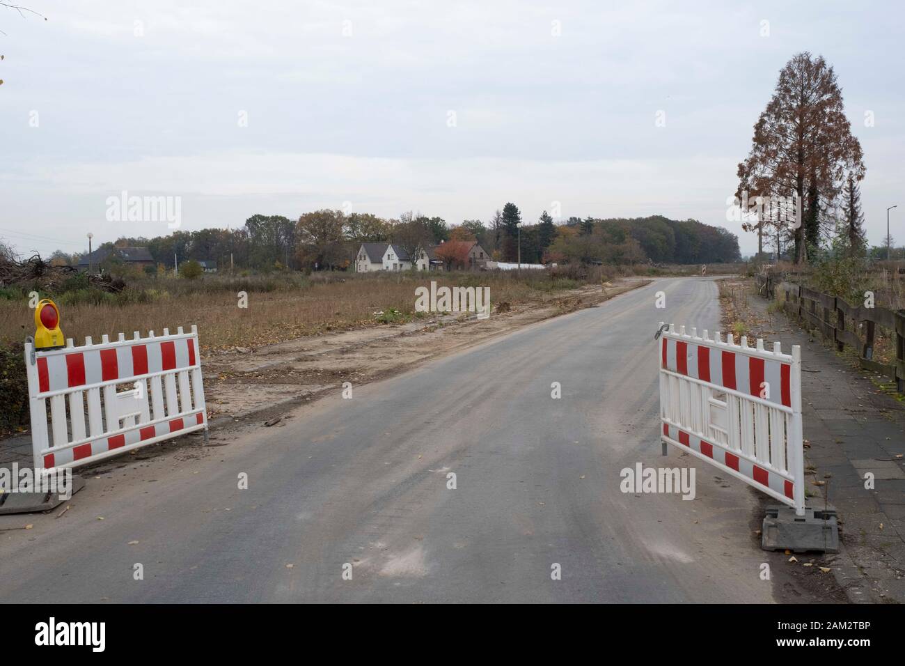 Safety barriers by side of road in abandoned coal mining town, Mannheim ...