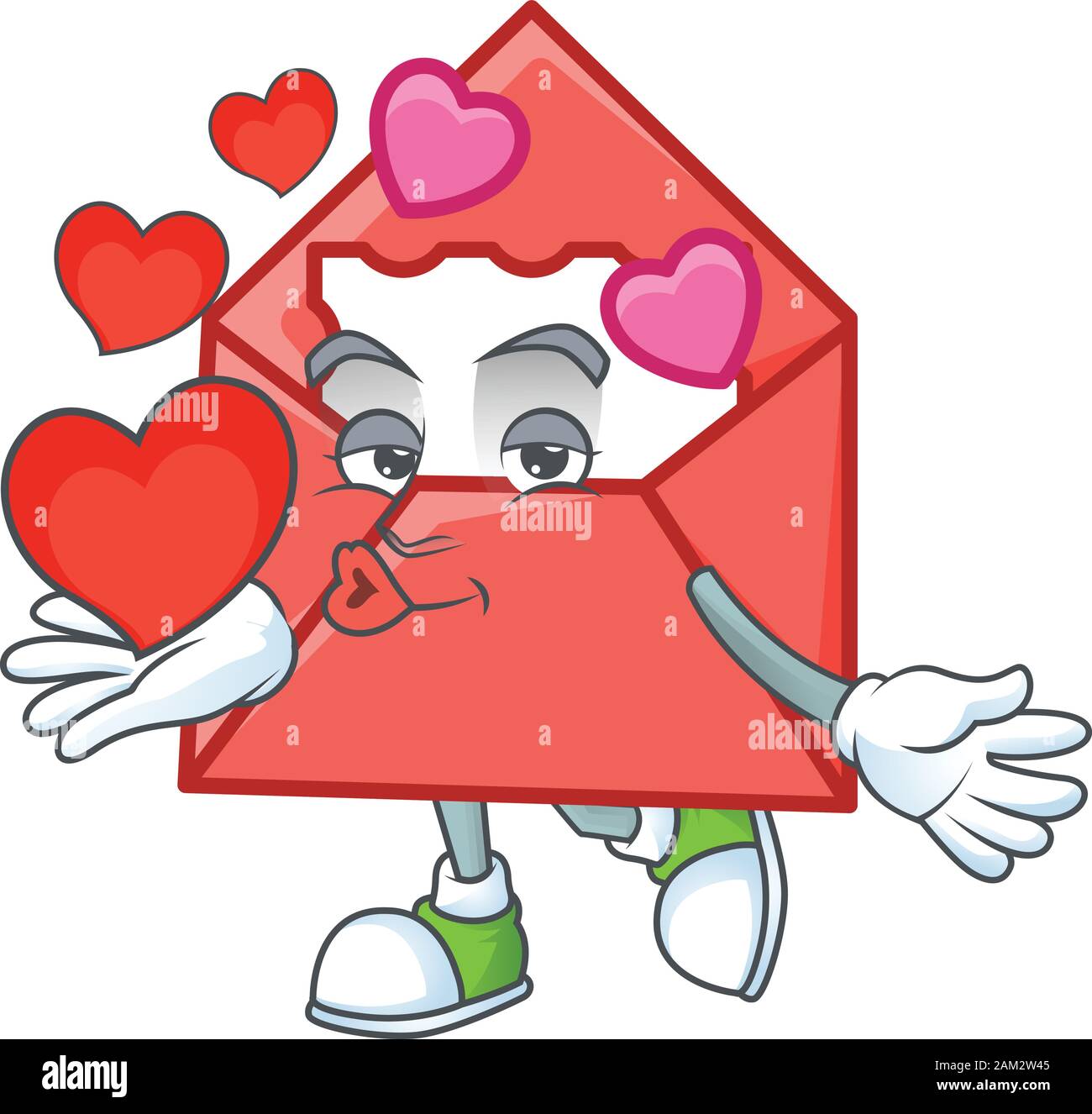 Funny Face love letter cartoon character holding a heart Stock Vector ...