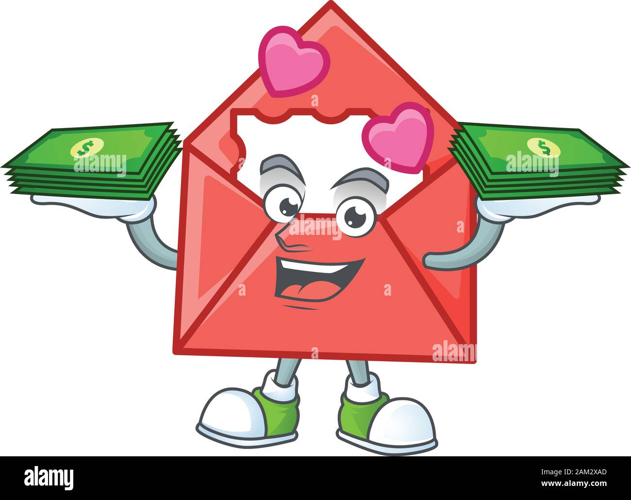 happy rich love letter character with money on hands Stock Vector Image ...