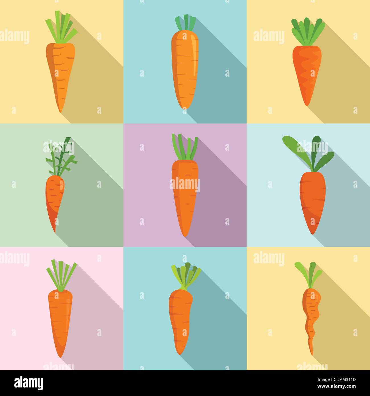 Carrot icons set. Flat set of carrot vector icons for web design Stock ...