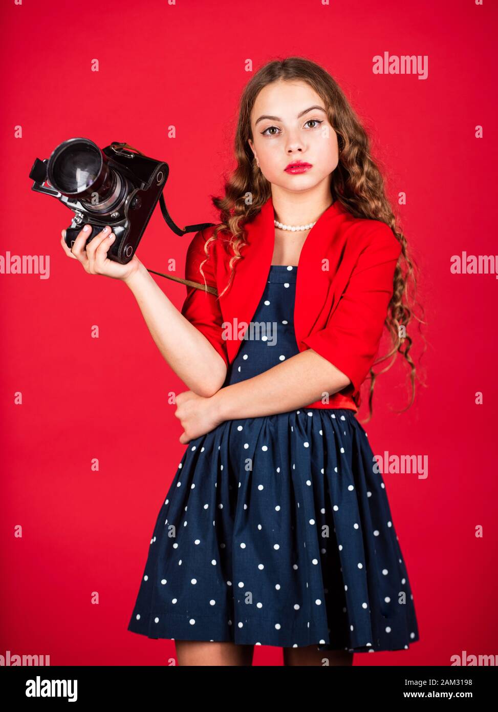 Vintage Camera Girl With Retro Camera Capture Childhood Memories SLR Camera Beautiful Child vintage-camera-girl-with-retro-camera-capture-childhood-memories-slr-camera-beautiful-child