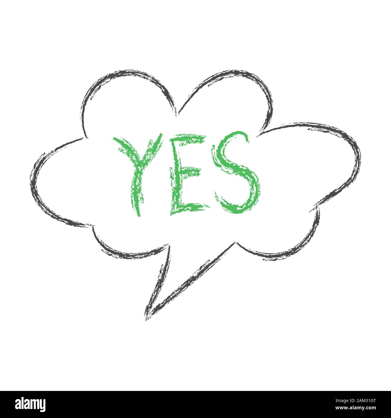 Cloud speech with the word YES. Pencil sketch in the style of Doodle ...