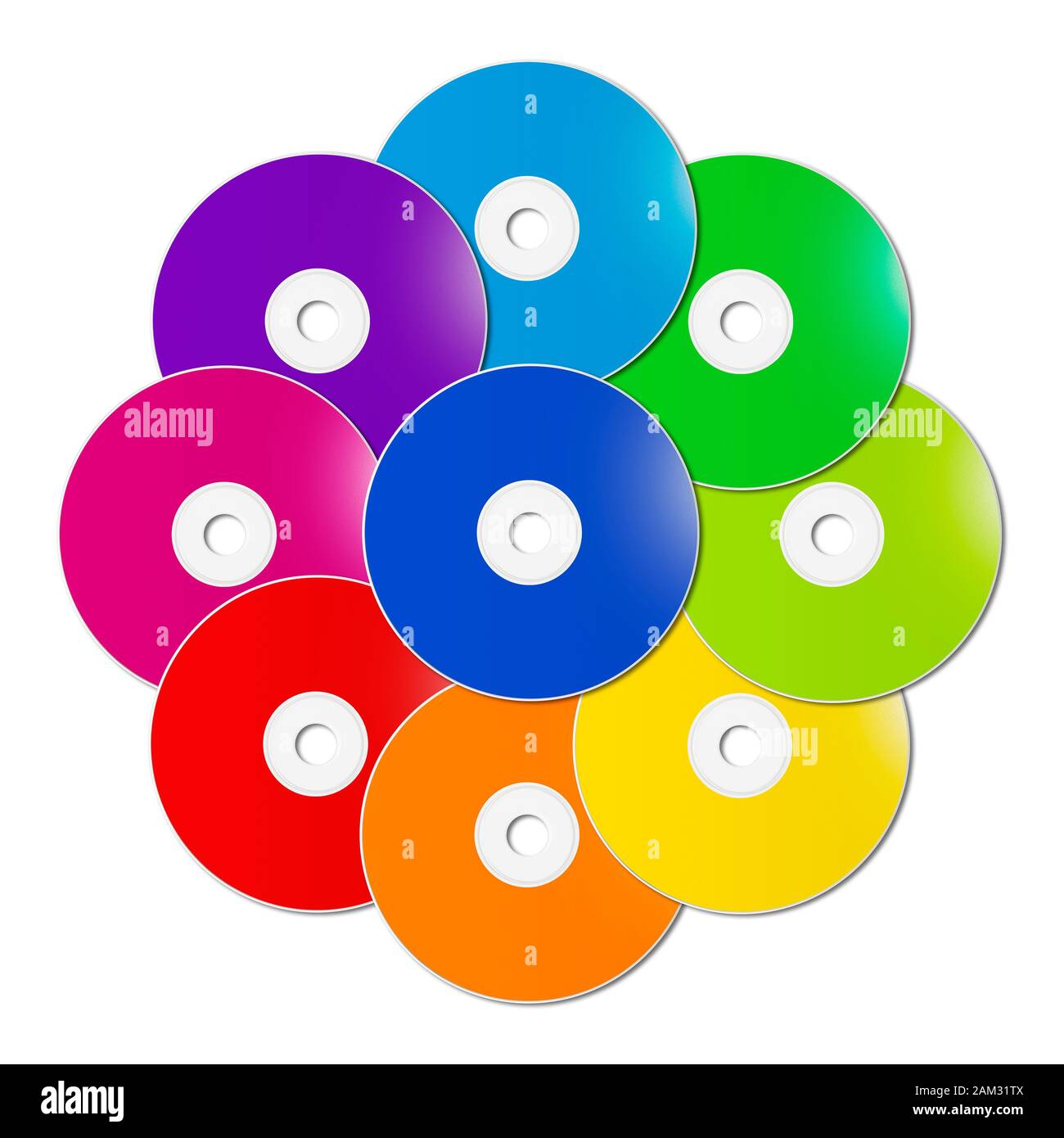 Colorful rainbow CD - DVD range in a circle shape isolated on white ...