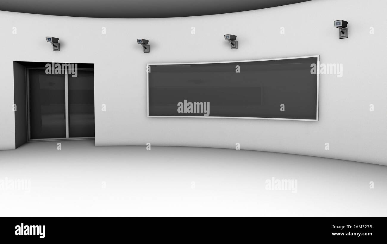 Modern High Security Interrogation Room with Many CCTV Cameras 3D ...