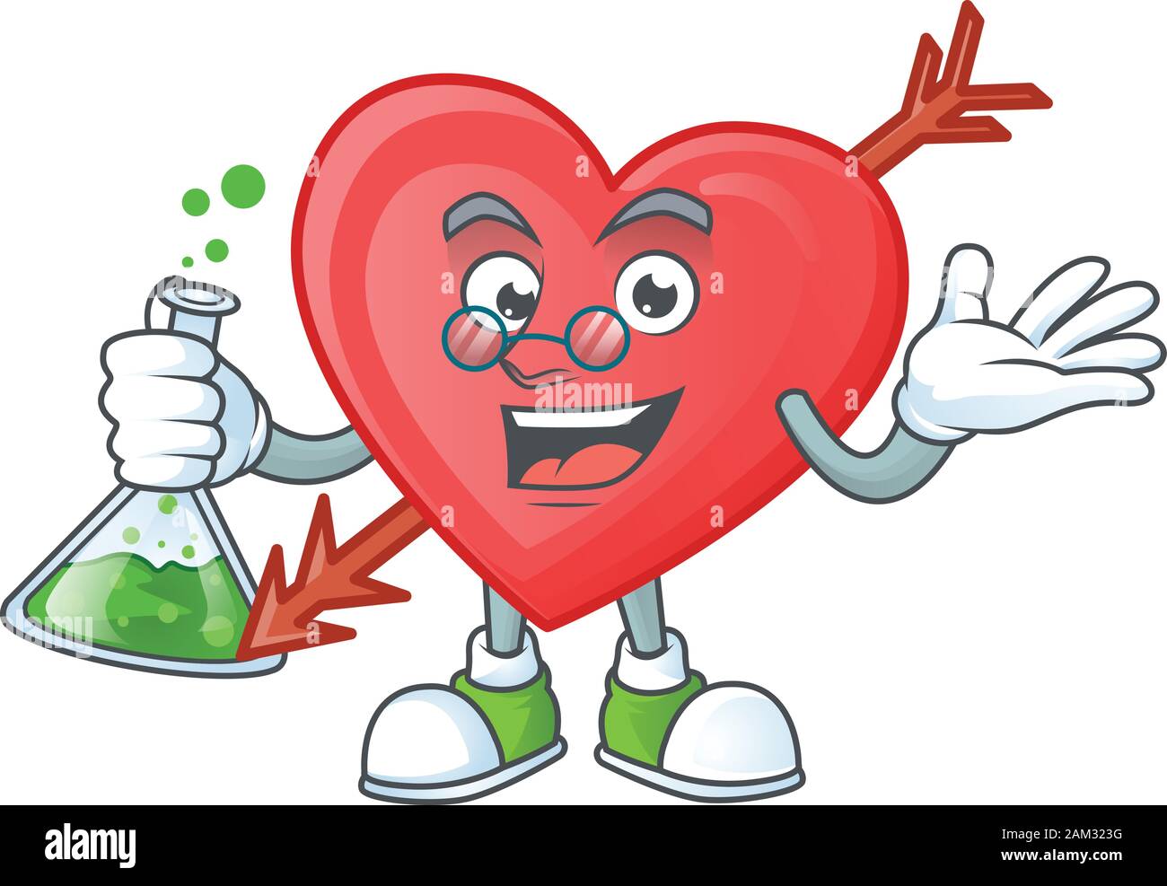 Smart Professor arrow love cartoon character with glass tube Stock ...