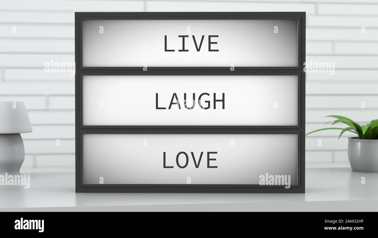Live Laugh Love Lightbox 3D Illustration Stock Photo - Alamy