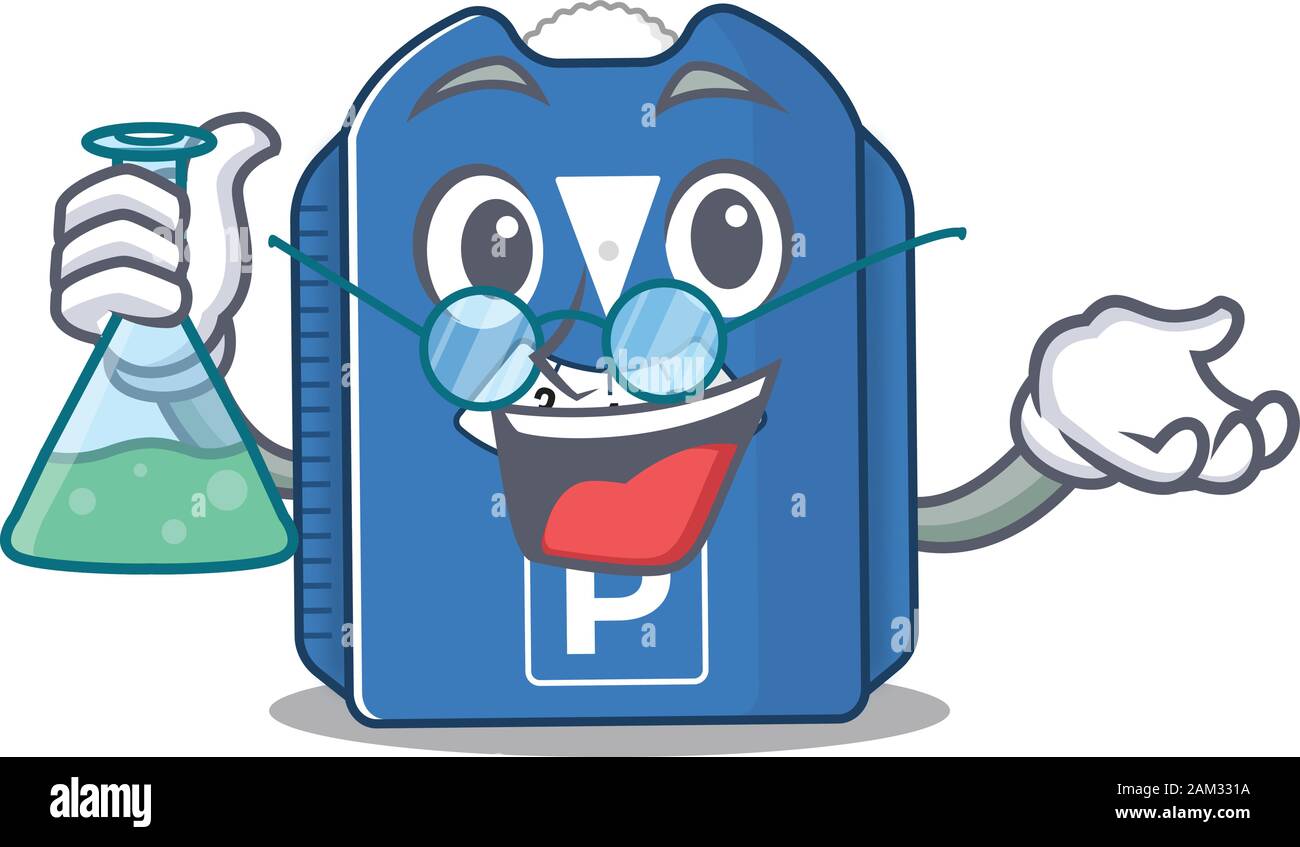 Smart Professor parking disc cartoon character with glass tube Stock ...