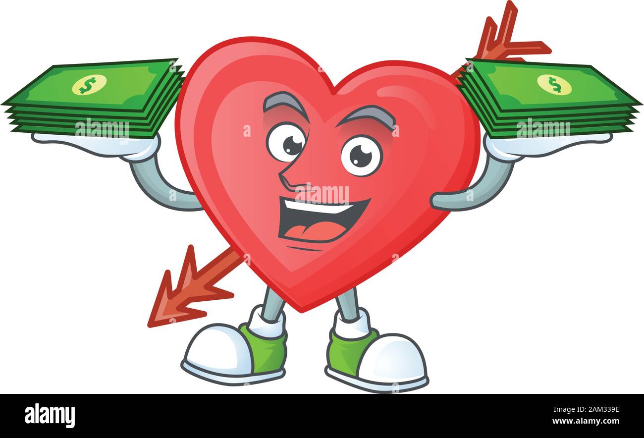 happy rich arrow love character with money on hands Stock Vector Image ...