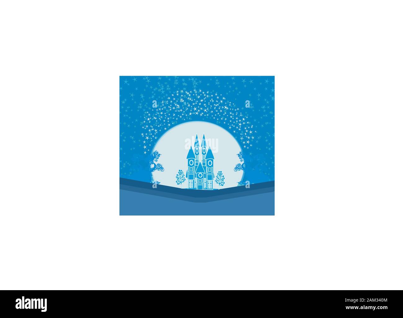 Abstract landscape with old castle, moonlit at night Stock Vector Image ...