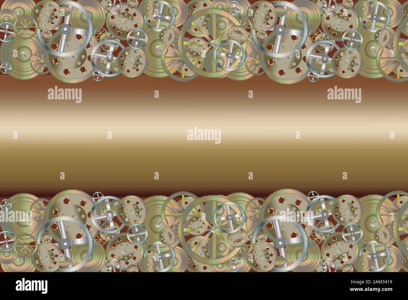 Steampunk gears frame. Mechanical banner template decorated with brass ...