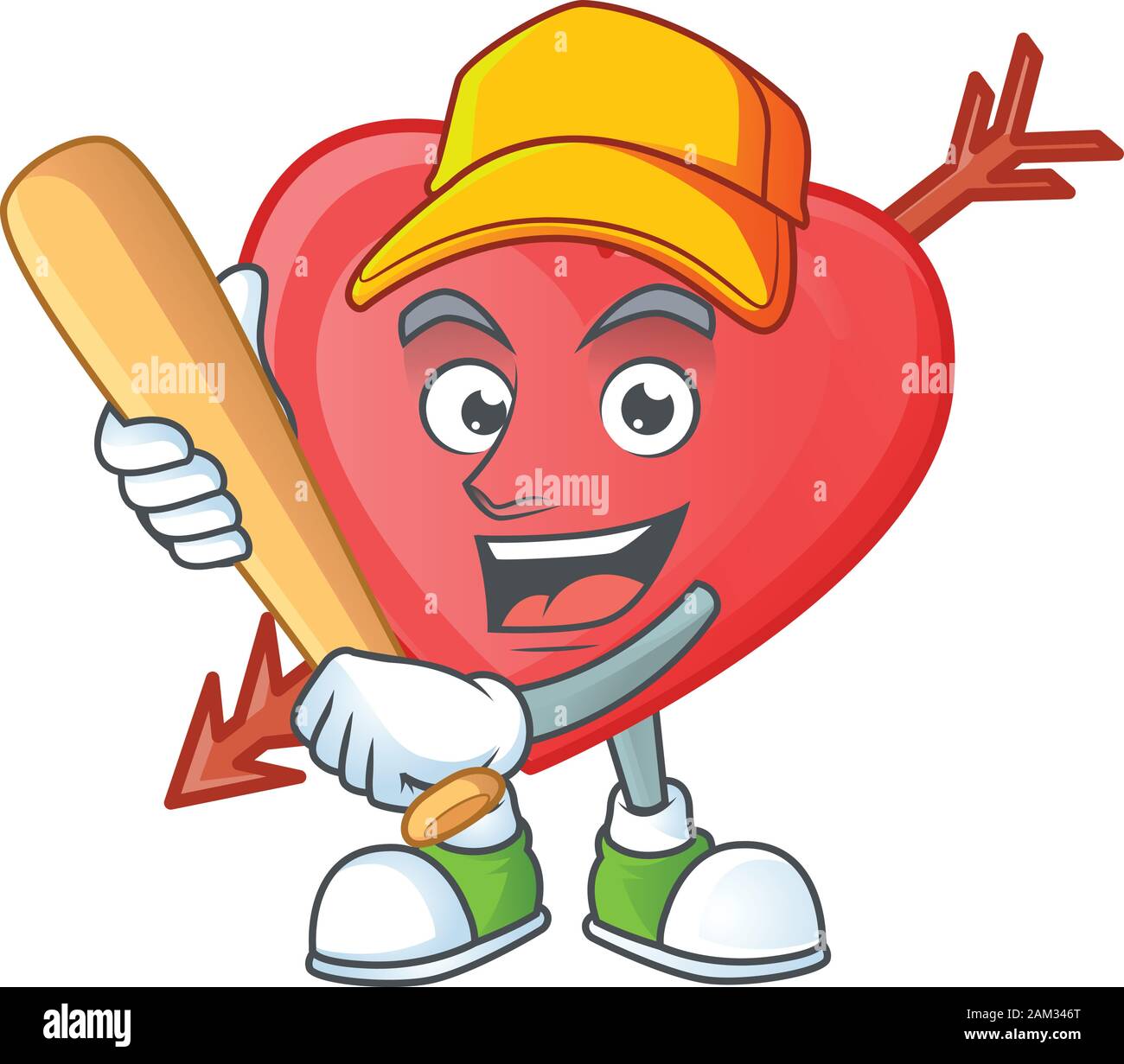 Sporty smiling arrow love cartoon mascot with baseball Stock Vector ...