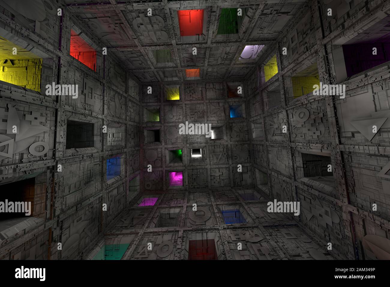 Sci Fi Grungy Escape Room Riddle Labyrinth Cube Interior 3D ...