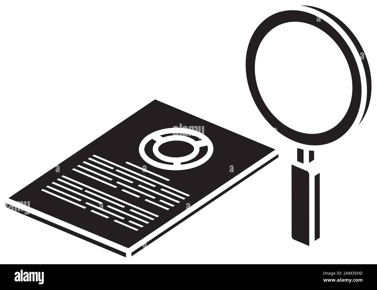 silhouette of document with circular statistical and magnifying glass ...
