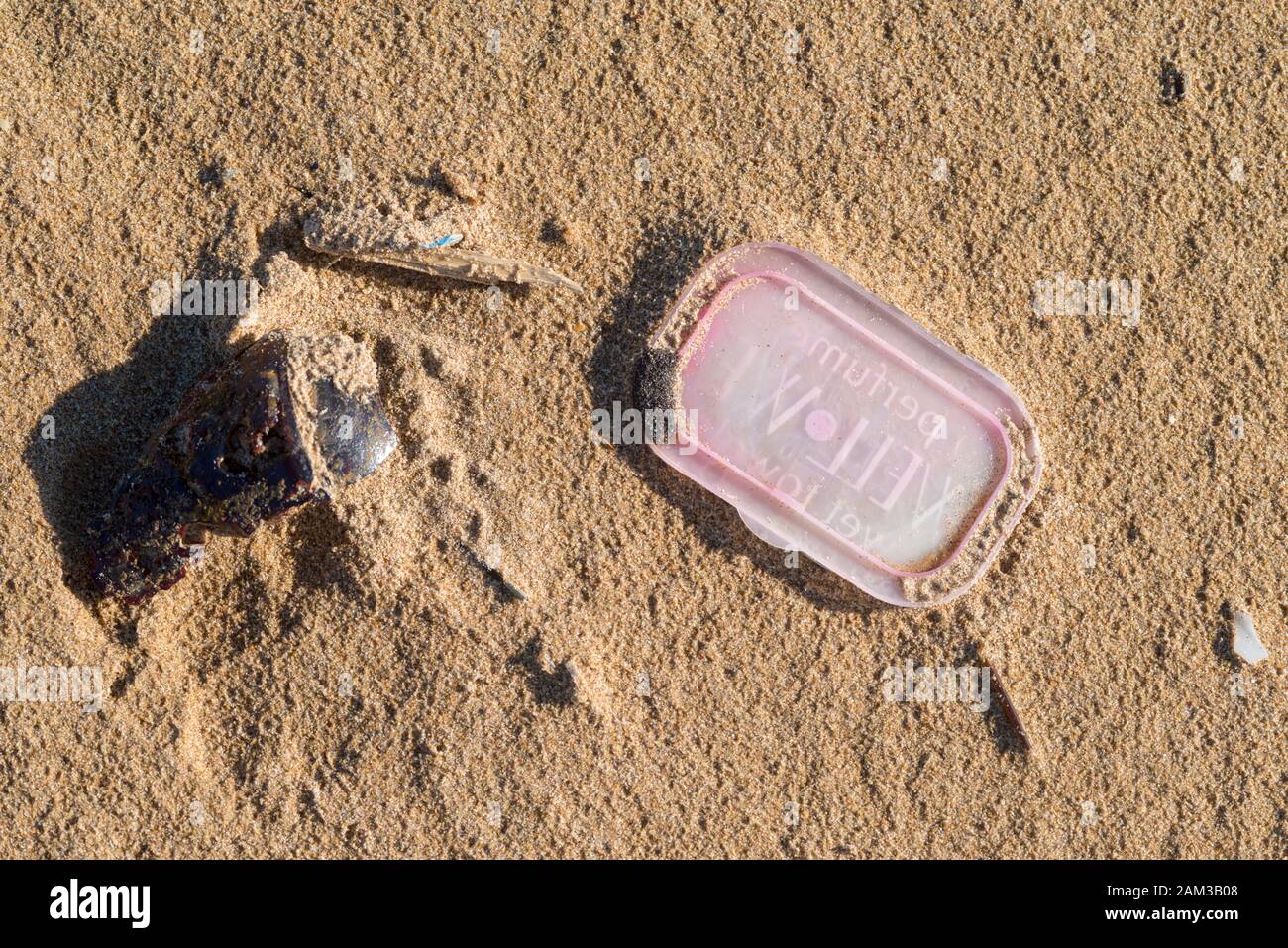 Plastic trashes on the beautiful sandy beach Stock Photo - Alamy