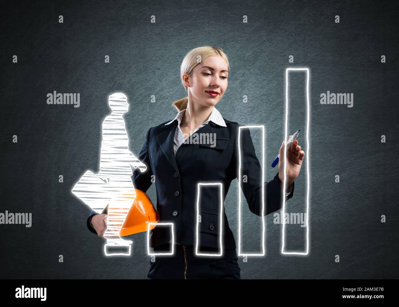 Business lady drawing success graph Stock Photo - Alamy