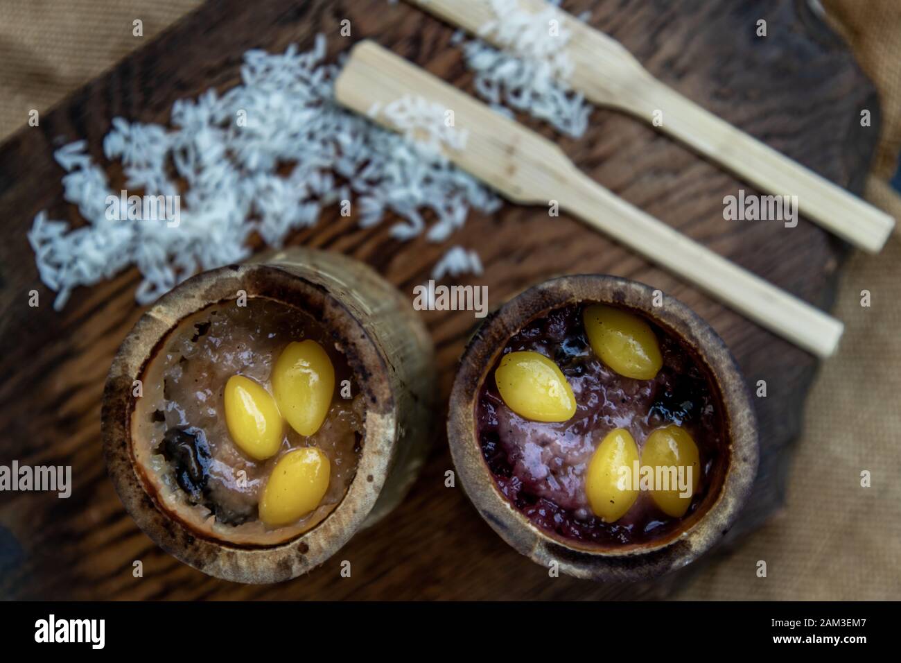 Sticky Rice Cooked with Coconut milk (Khao lam) or Glutinous rice ...