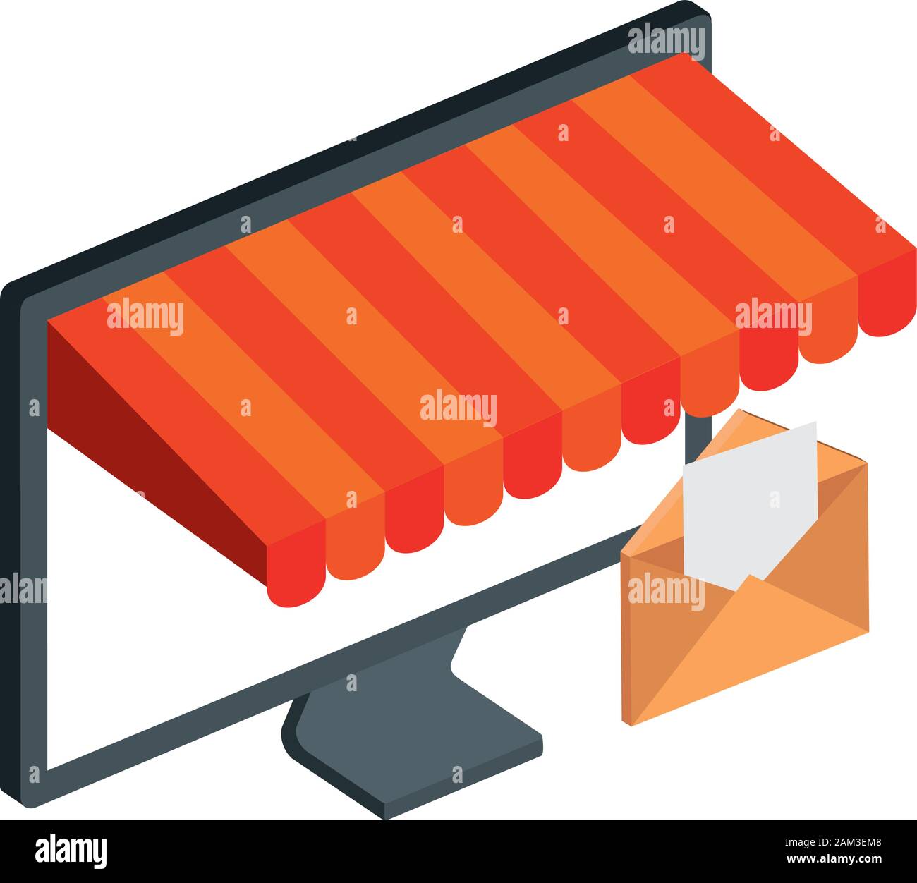 computer with parasol and envelope isolated icon Stock Vector Image ...