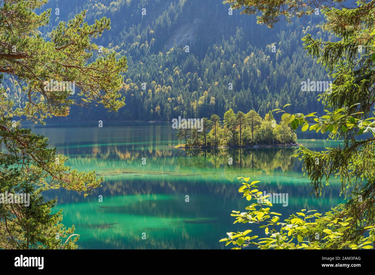 Garmisch-Partenkirchen - View to Lake Eib with reflections in the Water ...
