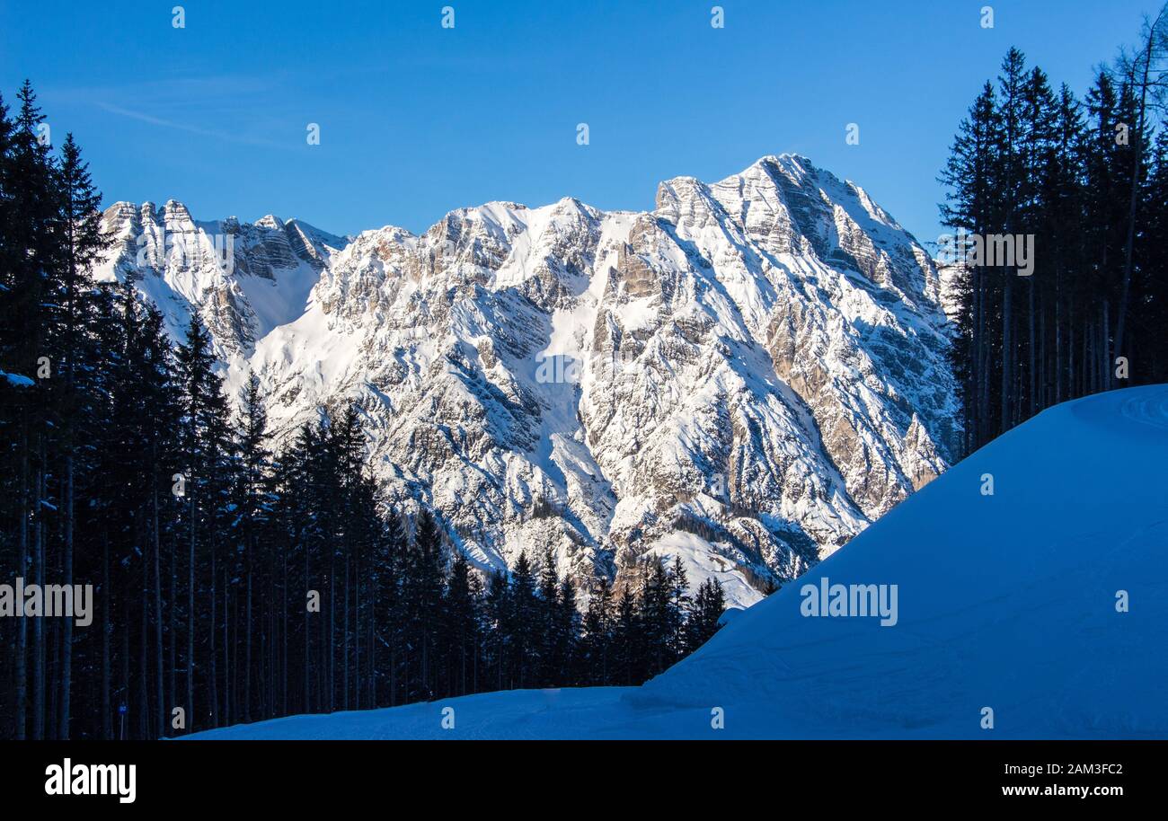 Mountain portrait Birnhorn Saalbach sunshine skiing light snowy ...