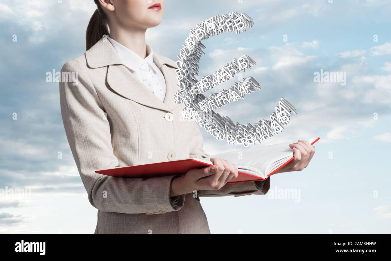 Businesswoman with euro currency sign Stock Photo - Alamy