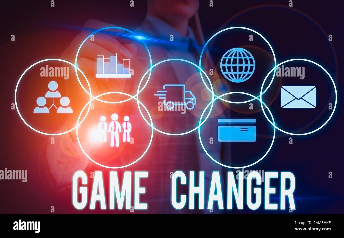 Writing note showing Game Changer. Business concept for way that ...