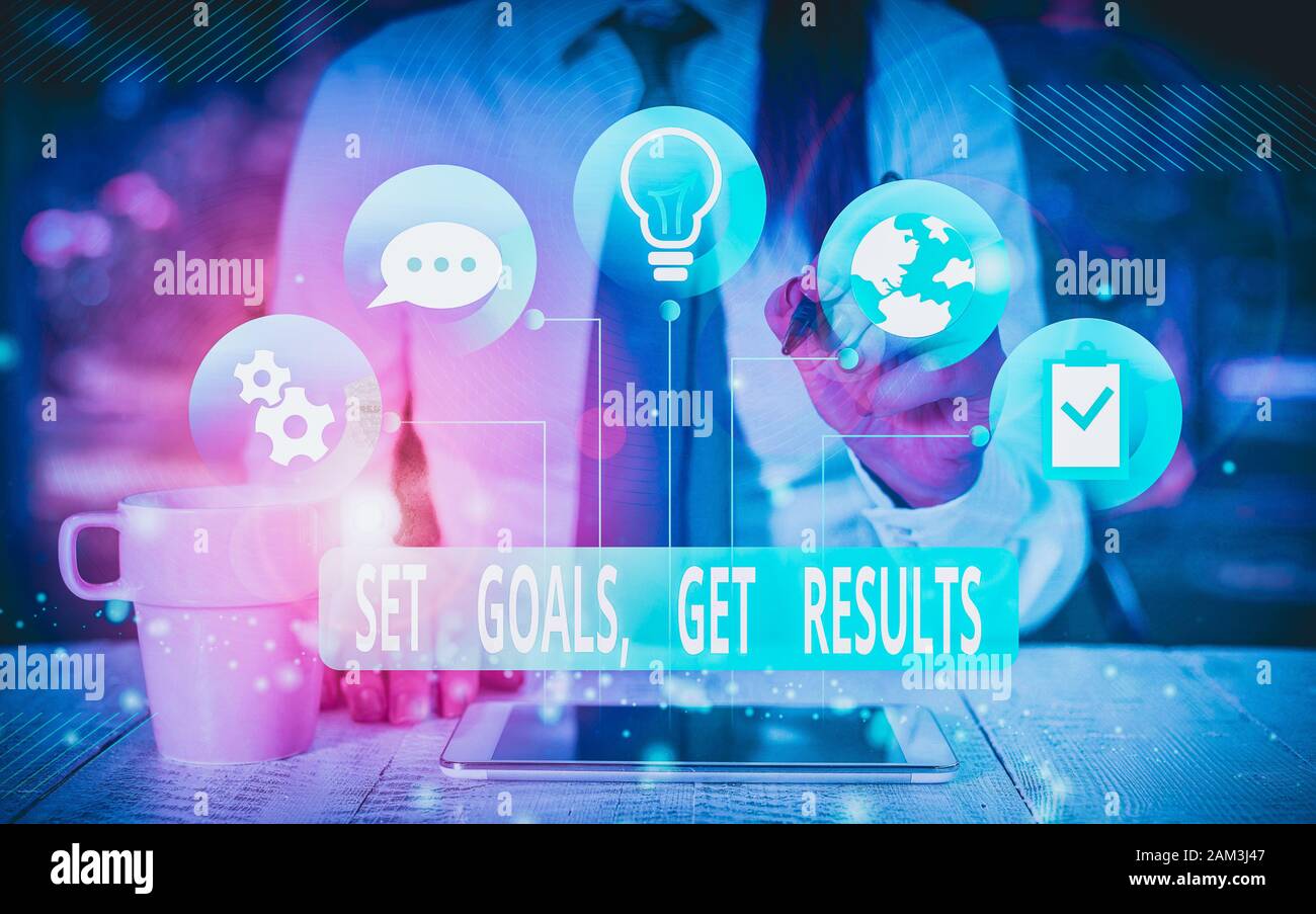 Text sign showing Set Goals Get Results. Business photo text Establish ...
