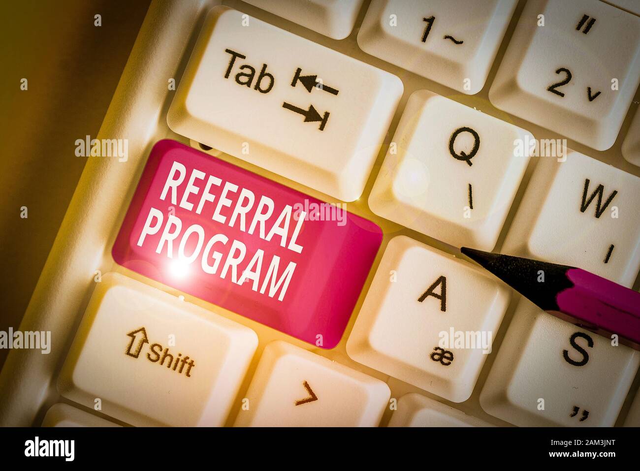 Writing note showing Referral Program. Business concept for employees ...