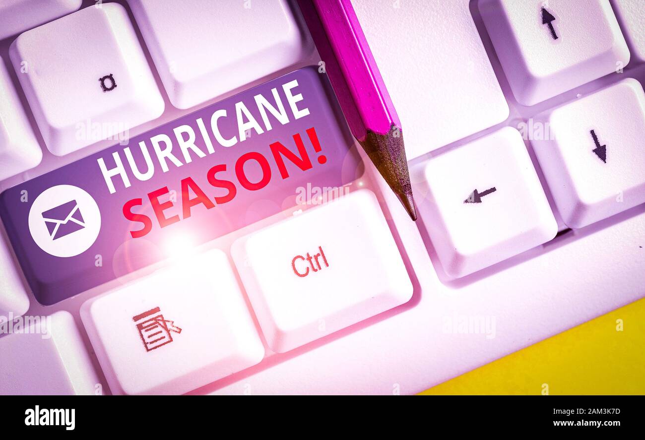 Writing note showing Hurricane Season. Business concept for time when ...