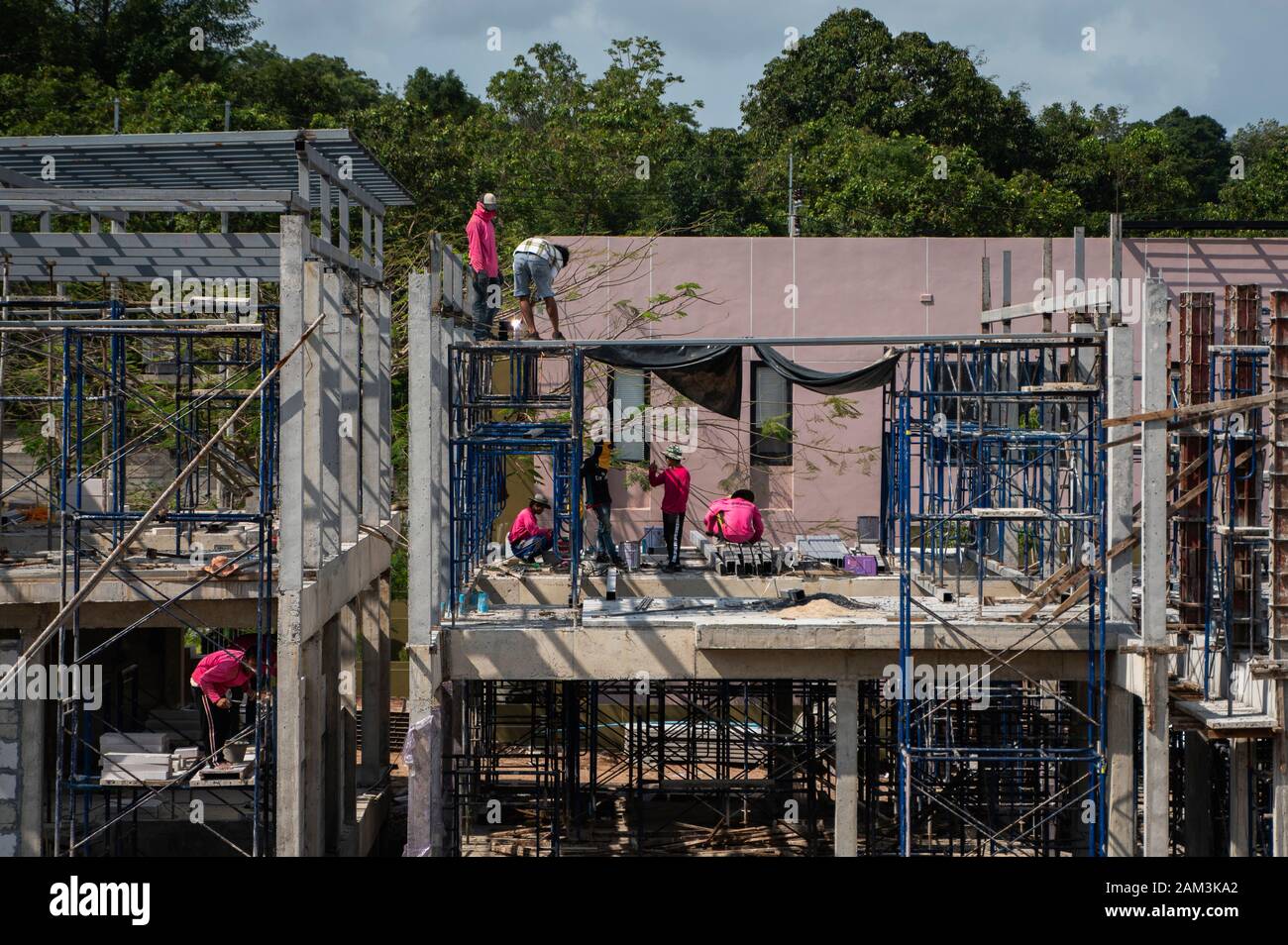 PHUKET, THAILAND - FEBRUARY 10, 2019. Workers work on the new under ...