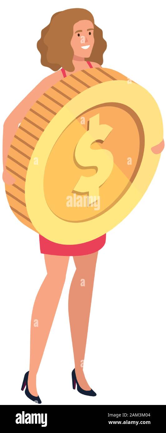 beautiful woman with coin isolated icon Stock Vector Image & Art - Alamy