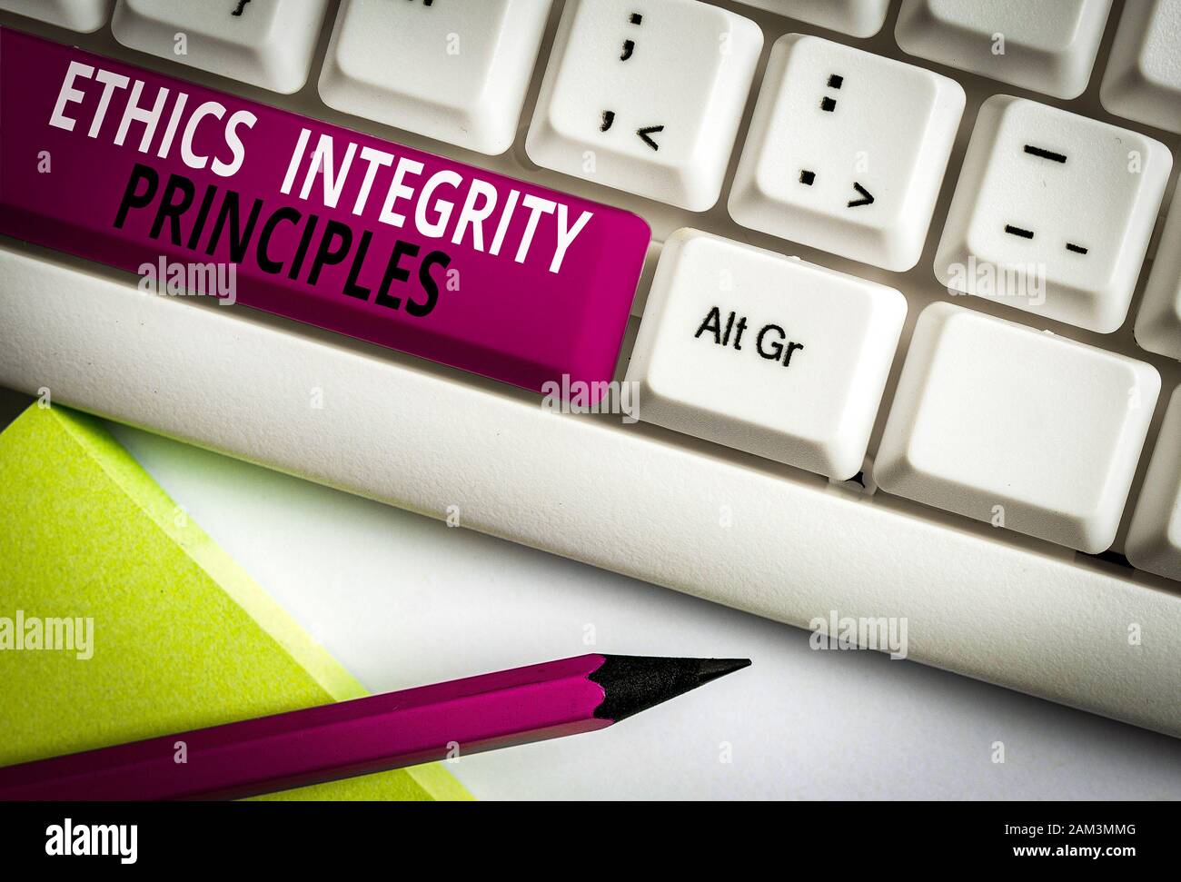 Conceptual hand writing showing Ethics Integrity Principles. Concept meaning quality of being ...