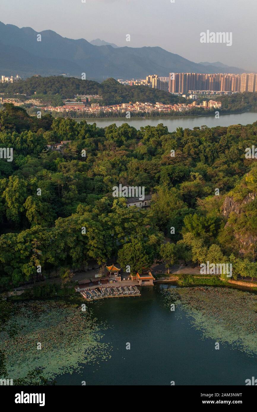 The City of Zhaoqing taken from the top of a karst mountain in the ...