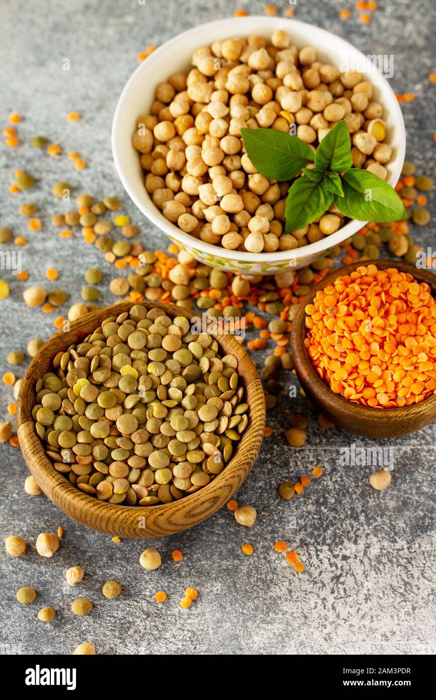 Healthy food, dieting, concept vegan protein source. Raw of legumes ...