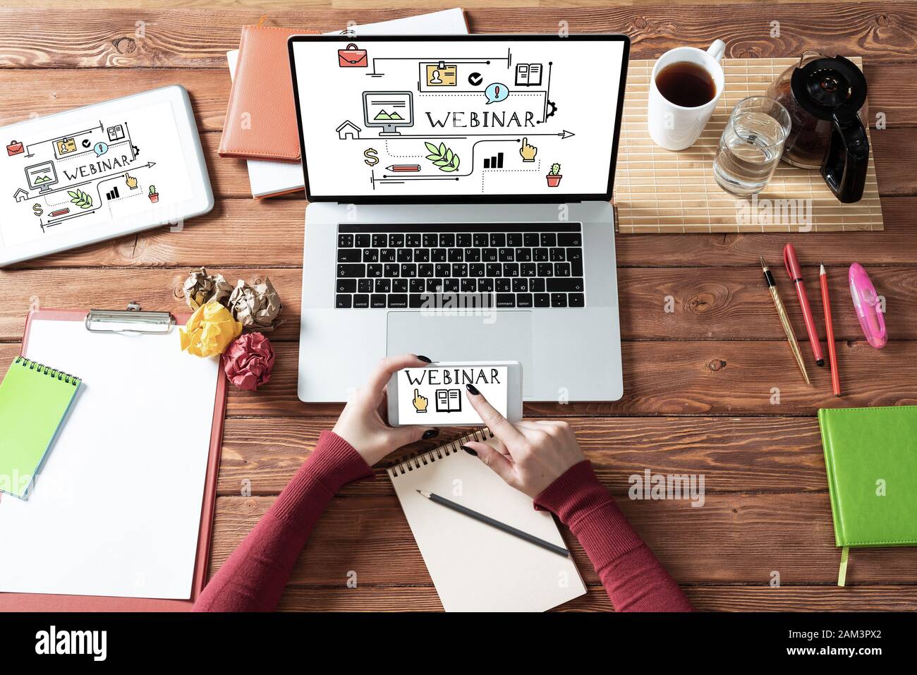 Top view modern office workspace Stock Photo - Alamy