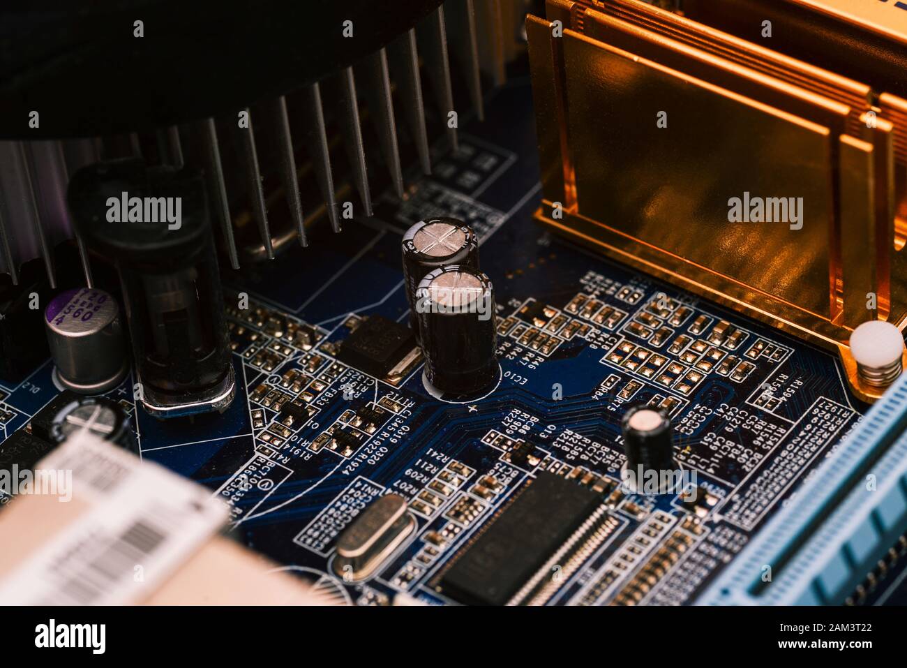 Microchip of a computer with a microprocessor. Home computer details ...