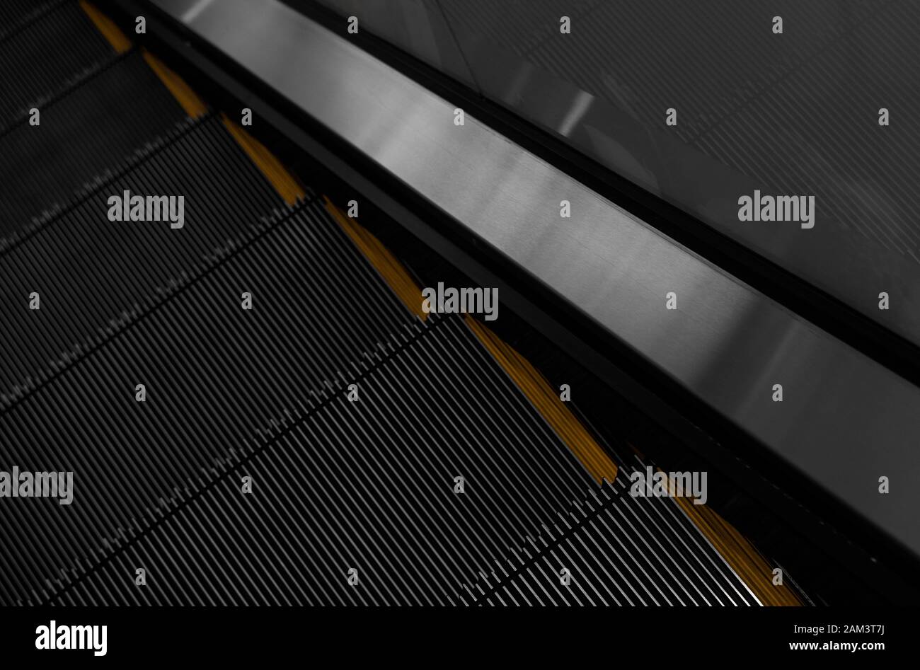 Modern escalator electronic system moving. Escalator is moving up.The ...
