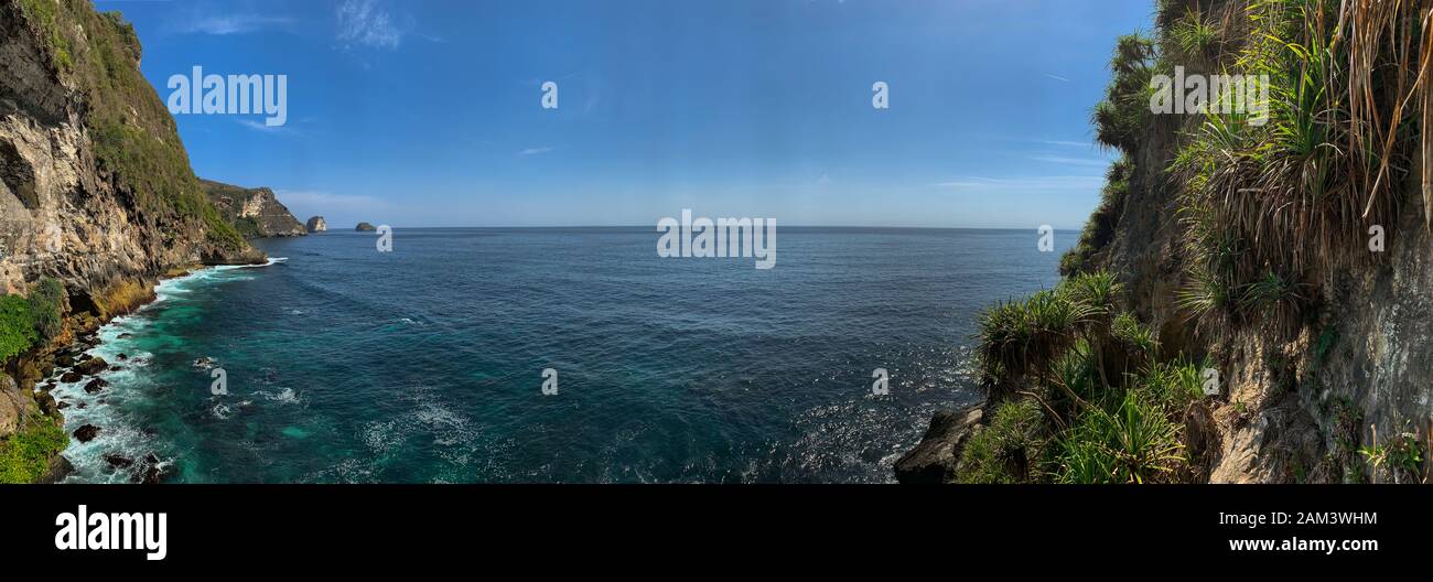 Peguyangan Waterfall panorama, Nusa Penida, Bali, Indonesia Stock Photo ...