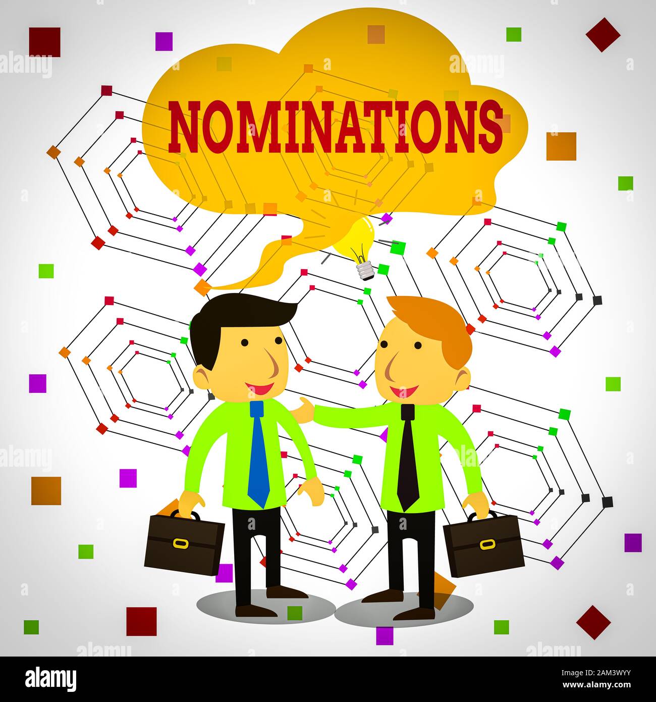 Writing note showing Nominations. Business concept for the act of ...