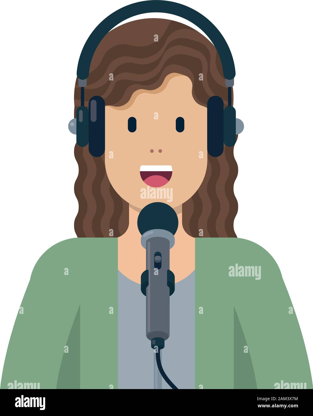 vector illustration with woman speaking into microphone and wearing ...