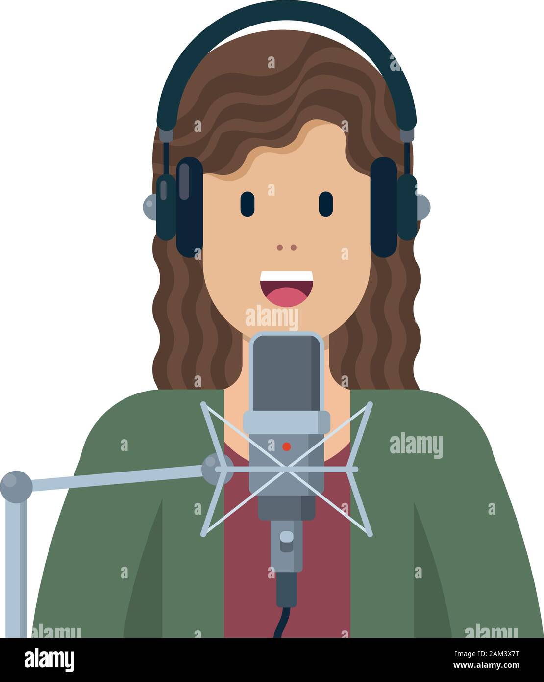 vector illustration with woman speaking into microphone and wearing ...