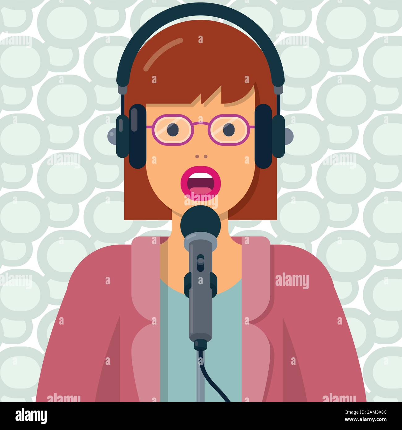 vector illustration with woman speaking into microphone and wearing ...