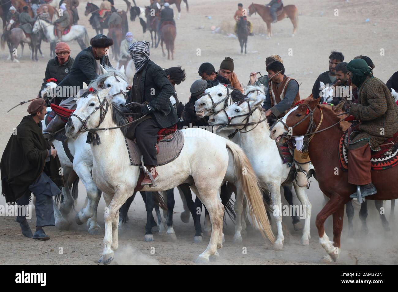 Baghlan, Afghanistan. 10th Jan, 2020. Afghan horse riders compete for a ...