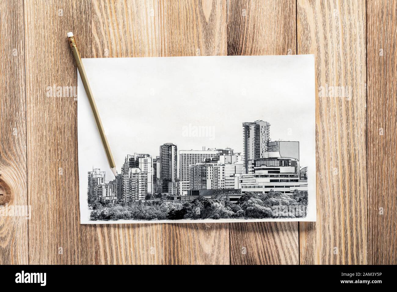 Big city skyline pencil draw Stock Photo - Alamy