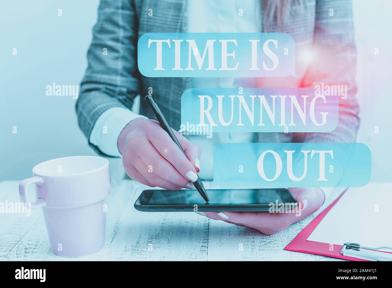 Writing note showing Time Is Running Out. Business concept for Deadline ...