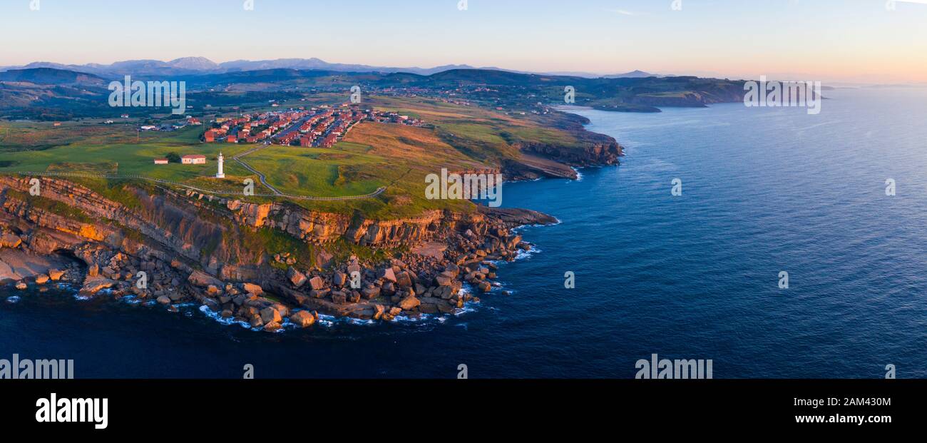 Aerial View, Ajo Lighthouse, Ajo, Bareyo Municipality, Cantabria ...