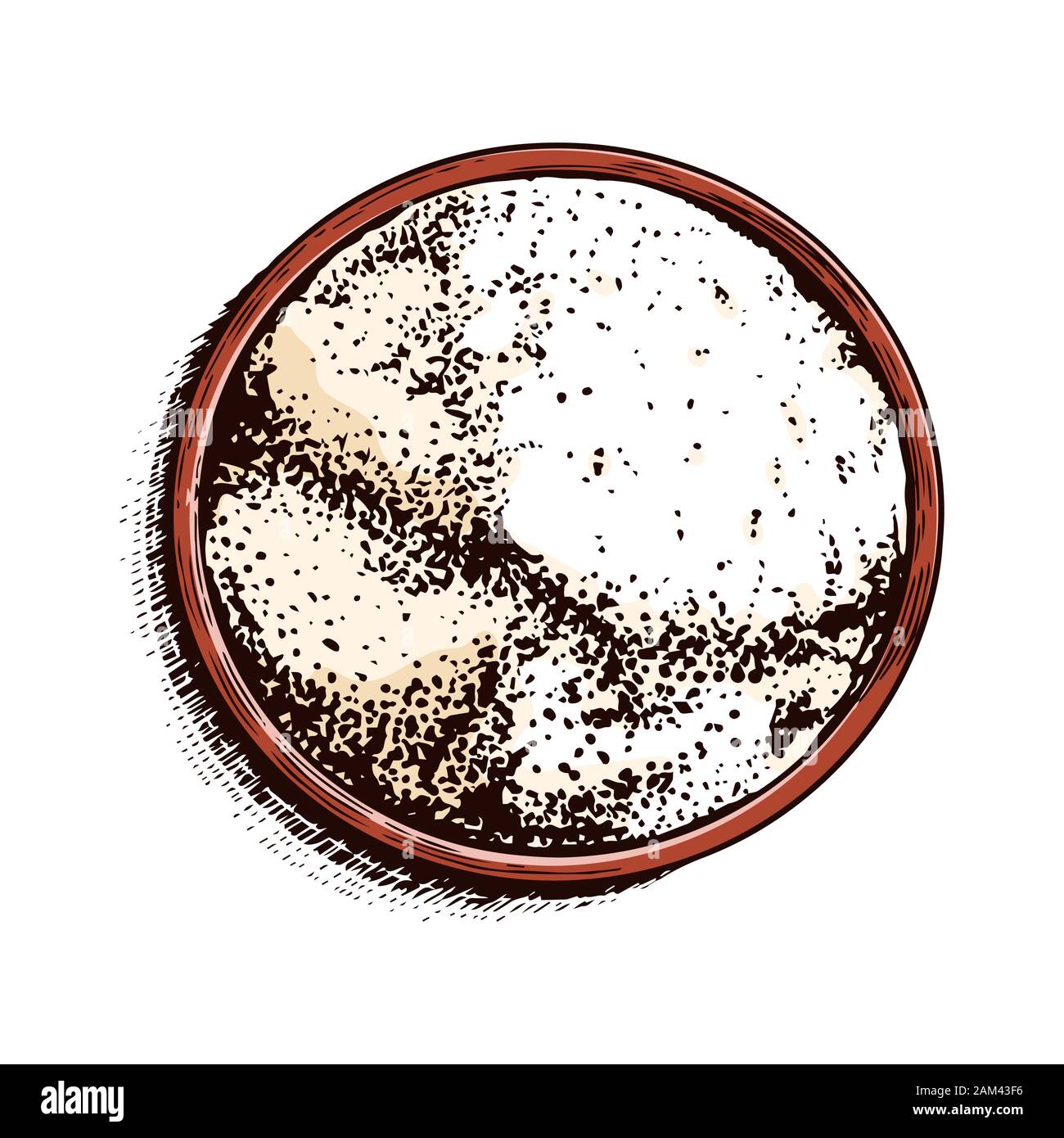 A cup of Sea salt. Top view. Powdered powder and bunch of seeds ...