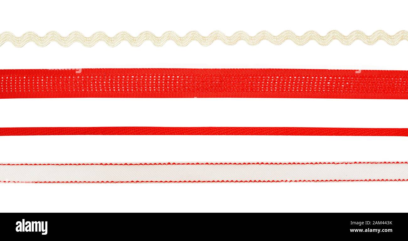 Set of silk red and white ribbons isolated on white Stock Photo - Alamy