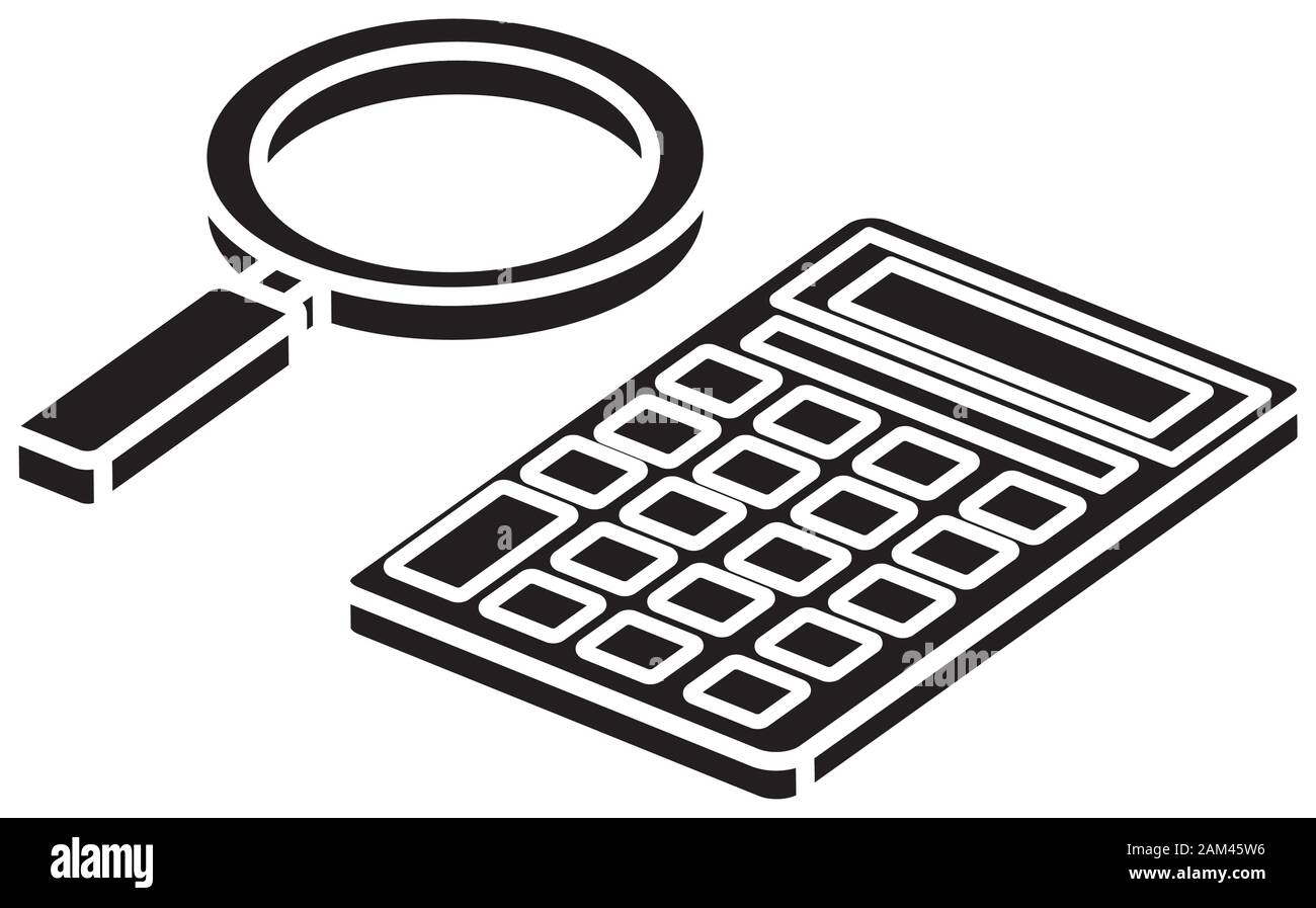 silhouette of magnifying glass with calculator math Stock Vector Image ...