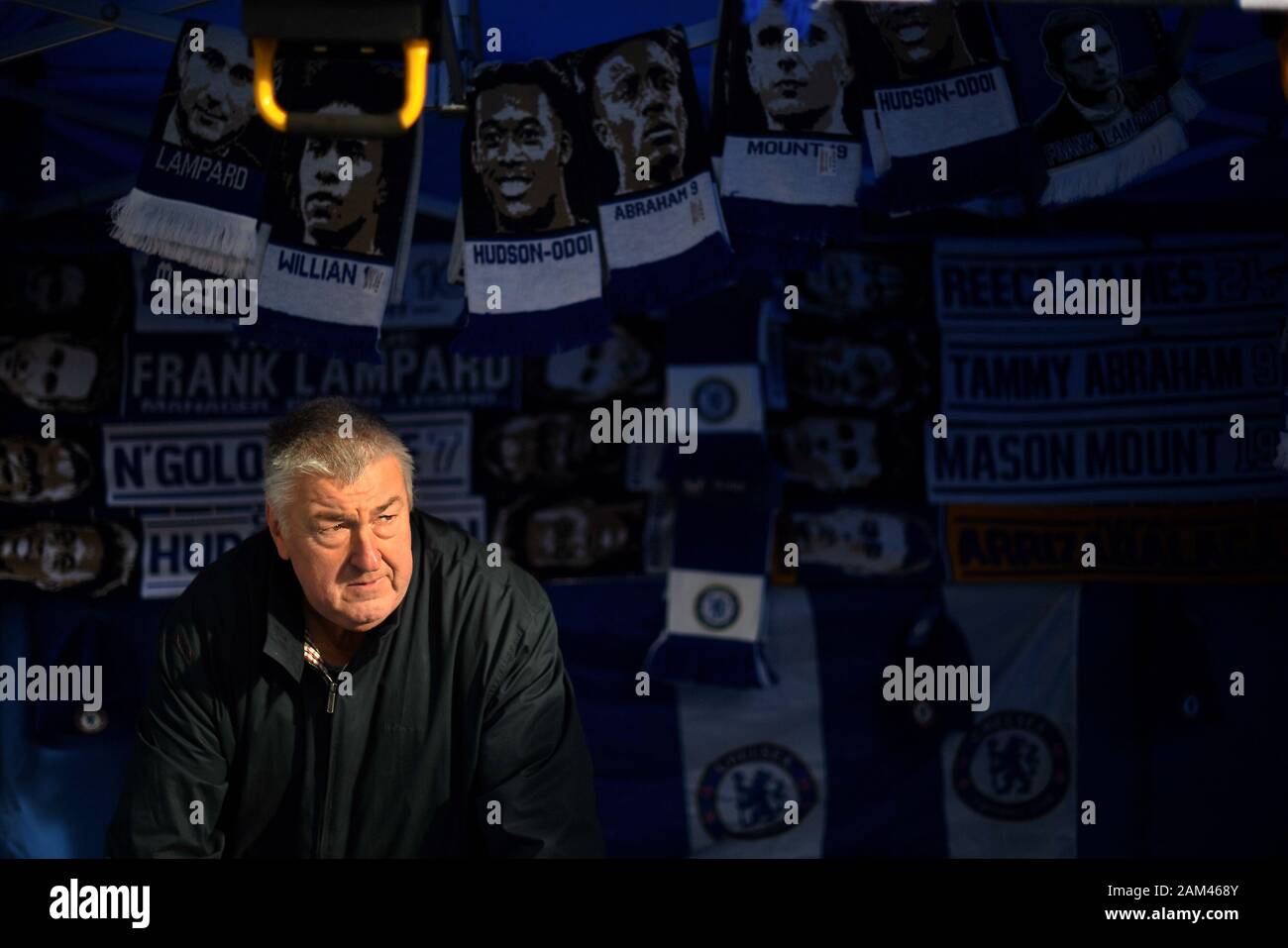 A merchandise vendor outside the ground before the Premier League match ...